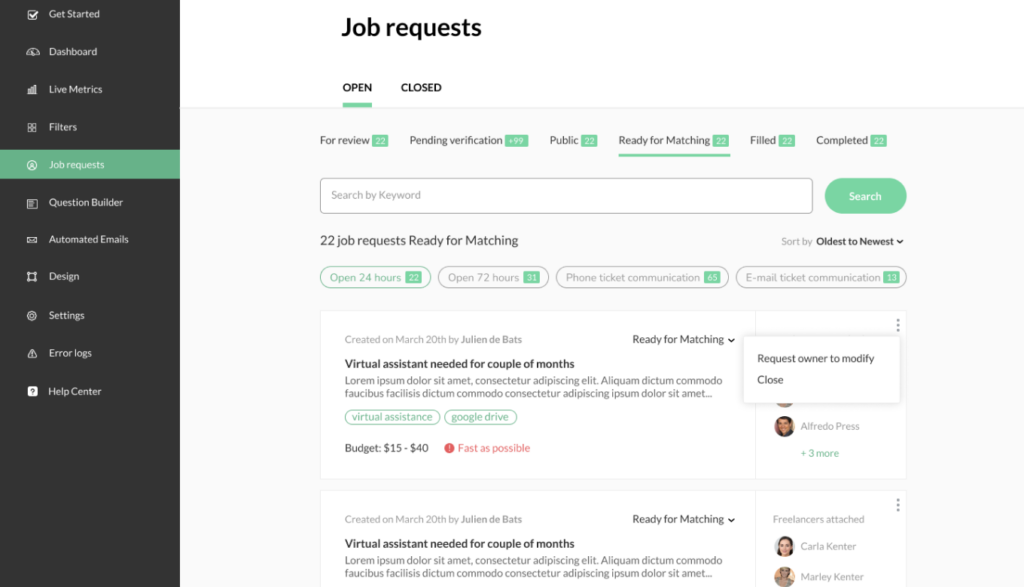 Admin managed requests - My Marketplace Builder