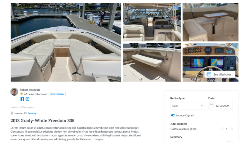 Custom rental listing - My Marketplace Builder