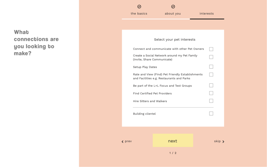 Post a request form in steps - My Marketplace Builder