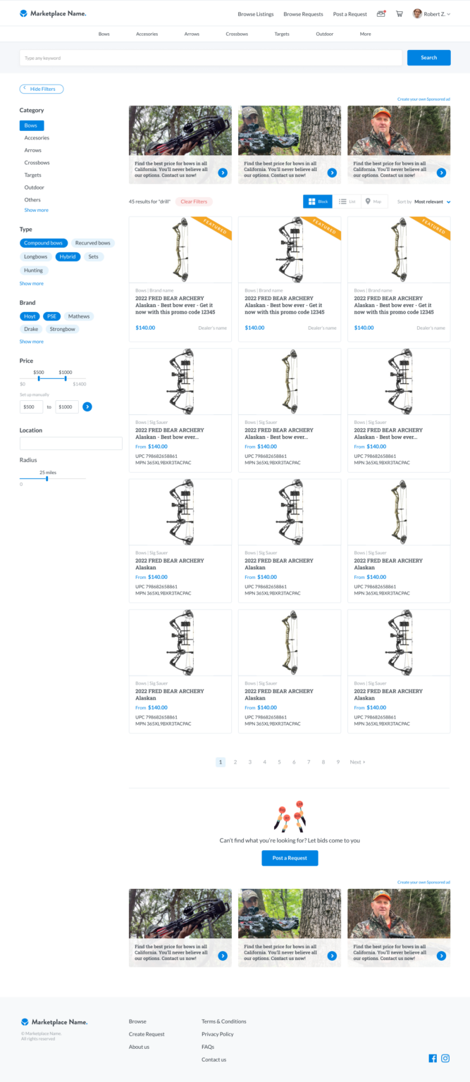 Top and bottom triple banner on browse - My Marketplace Builder